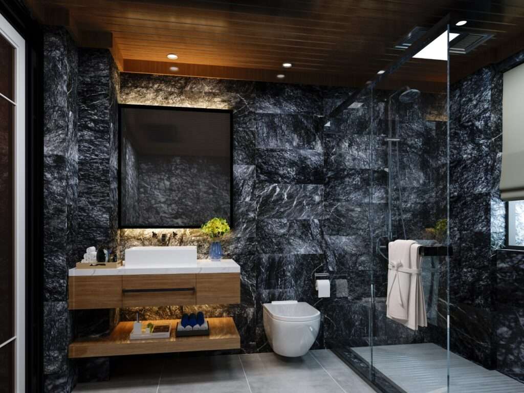 Marble Effect Bathroom Tiles - Pineta Black Marble